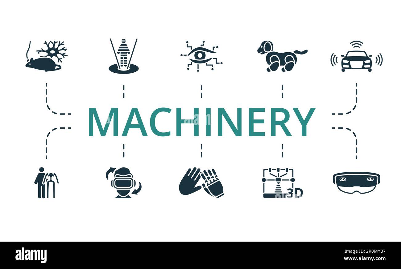 Machinery set. Creative icons: optogenetics, holographic, bionic eye ...