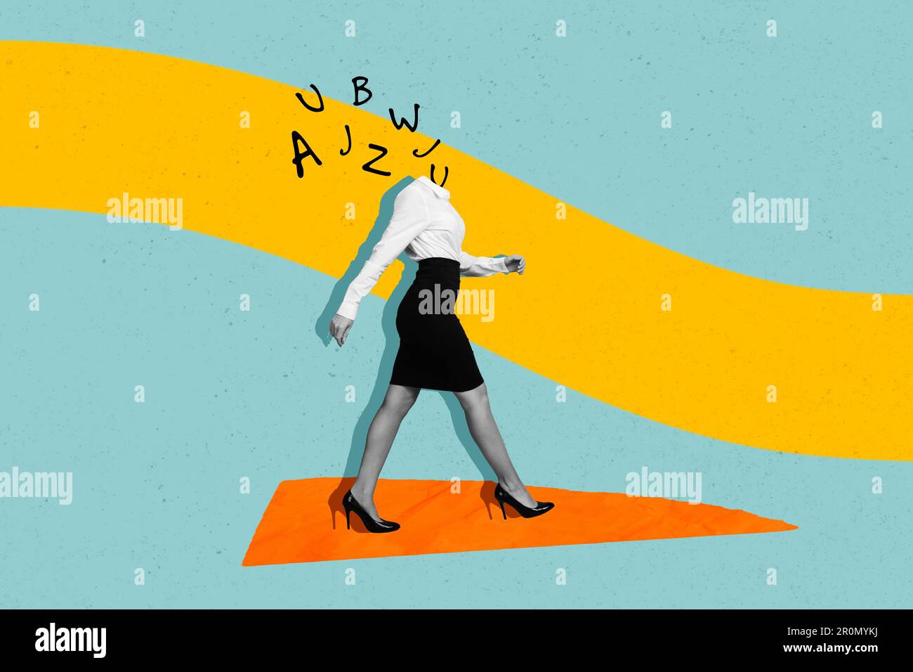 Composite collage image of office female formalwear walking letters ...