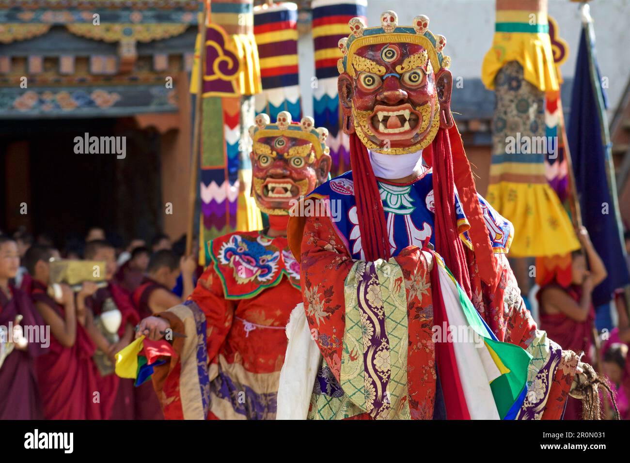 Masked dancers and monks at Mask Dance, feast at Gangteng Monastery ...