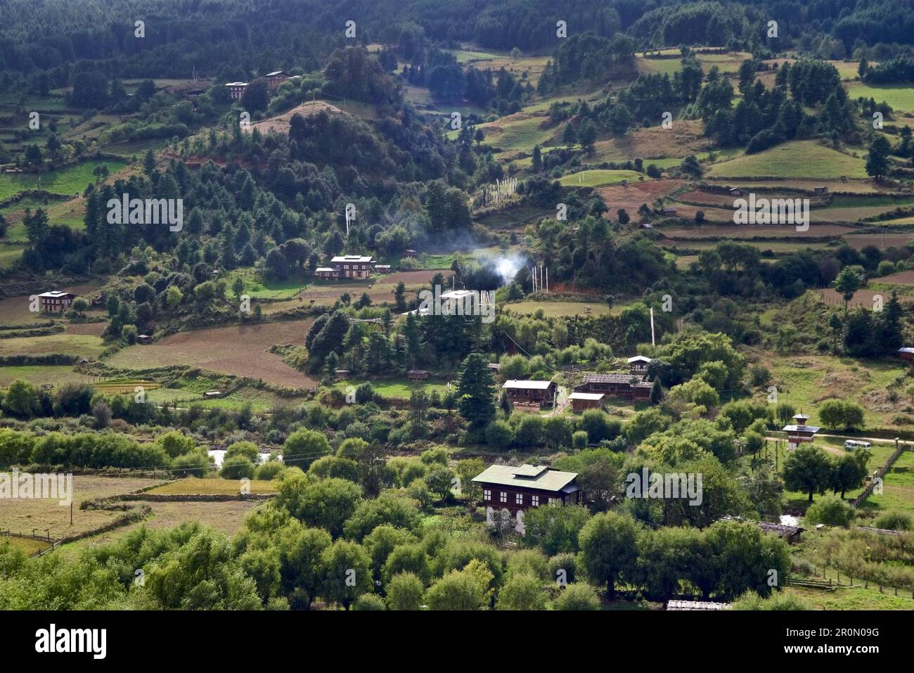 View into the Tang valley, Bumthang, Bhutan, Himalayas, Asia Stock ...