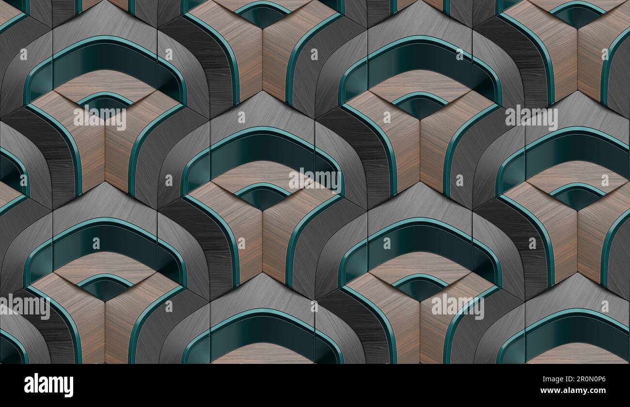 Abstract 3d illustration of symmetrical repeating brown patterns with ...