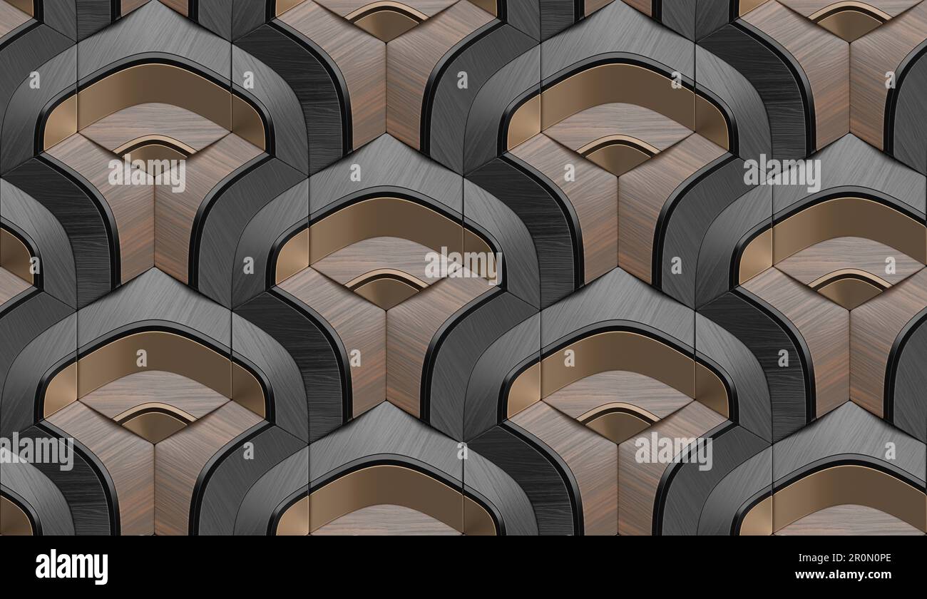 Abstract 3d illustration of symmetrical repeating brown patterns with ...