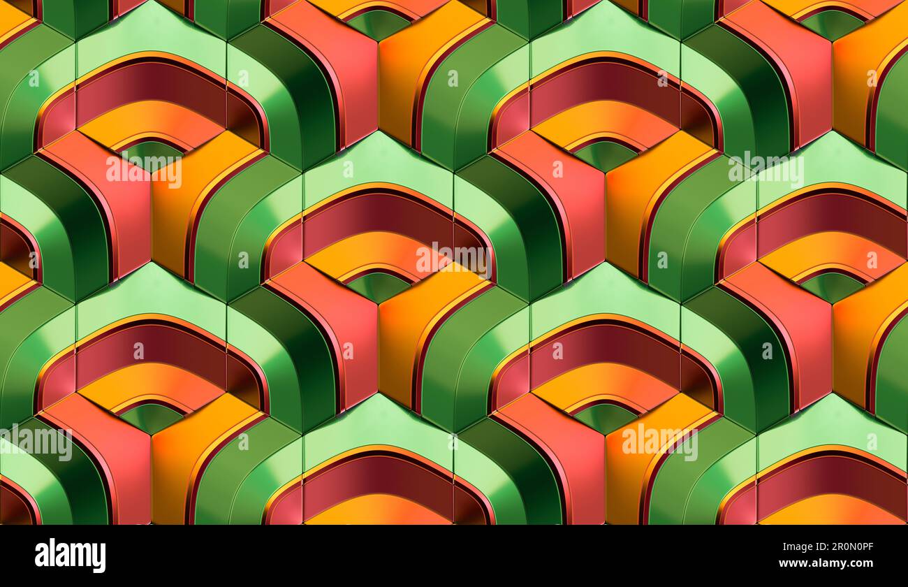 Abstract 3d illustration of symmetrical repeating orange and red ...