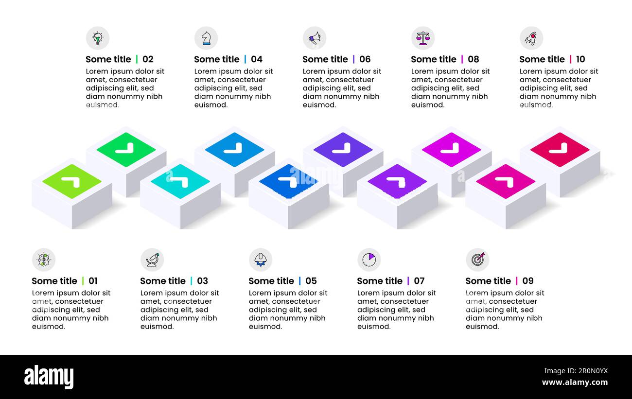 Infographic template with icons and 10 options or steps. Isometric Rectangles. Can be used for ...