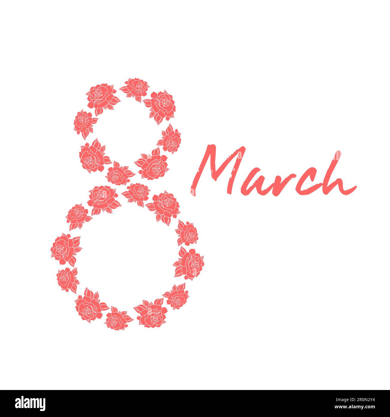 International Women's Day greeting card template with rose. 8 March ...