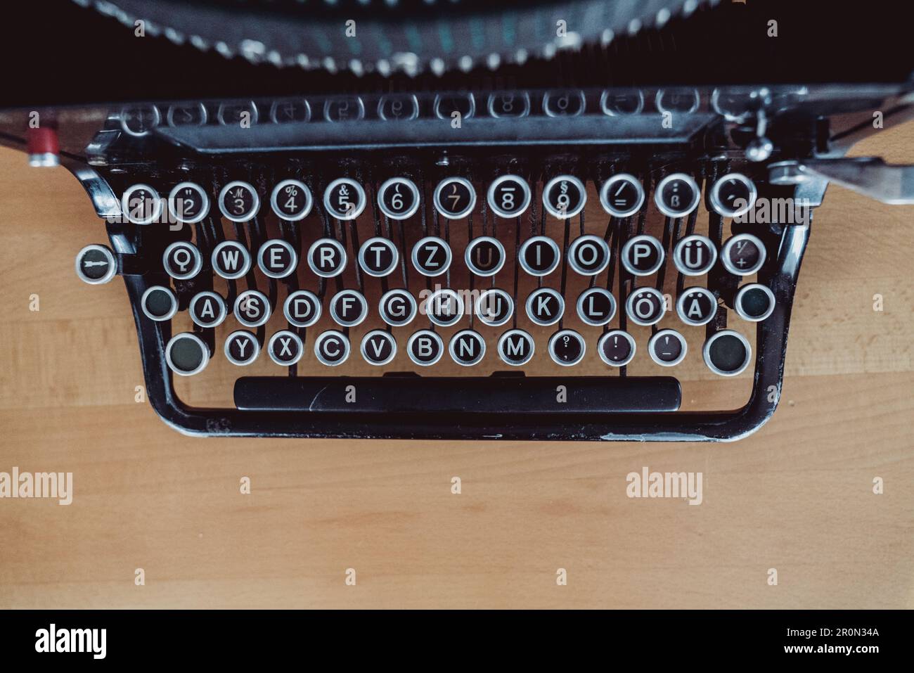 Closeup shot of types and mechanism of retro typewriter Stock Photo - Alamy
