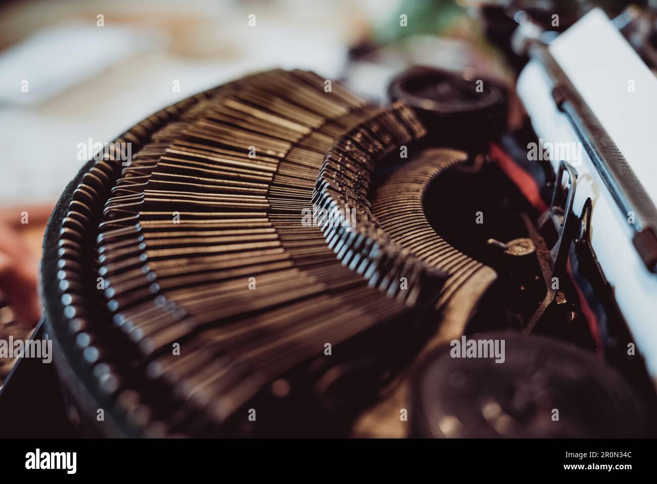Closeup shot of types and mechanism of retro typewriter Stock Photo - Alamy