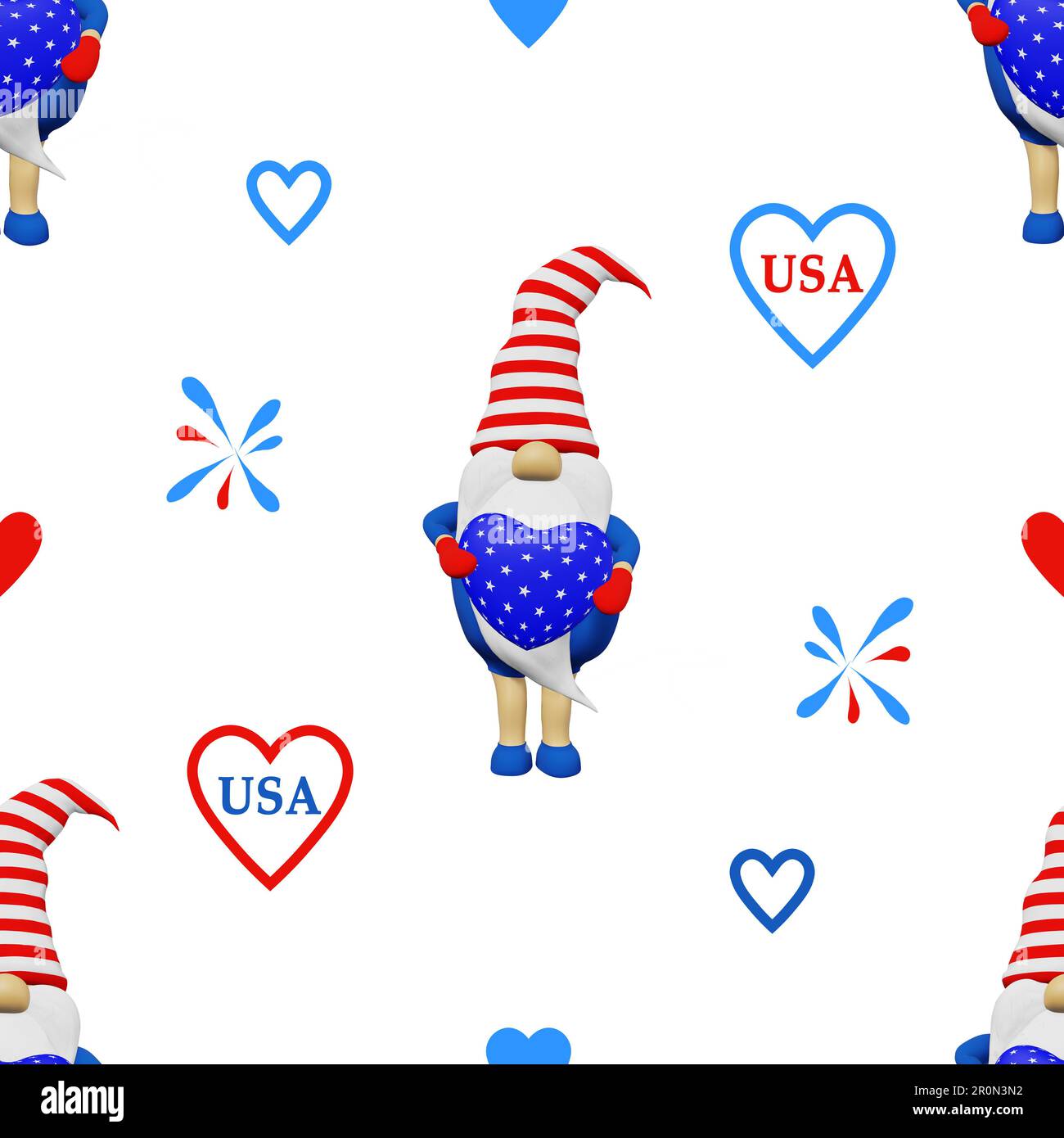 United States Independence Day gnome striped hat seamless pattern. 4th ...