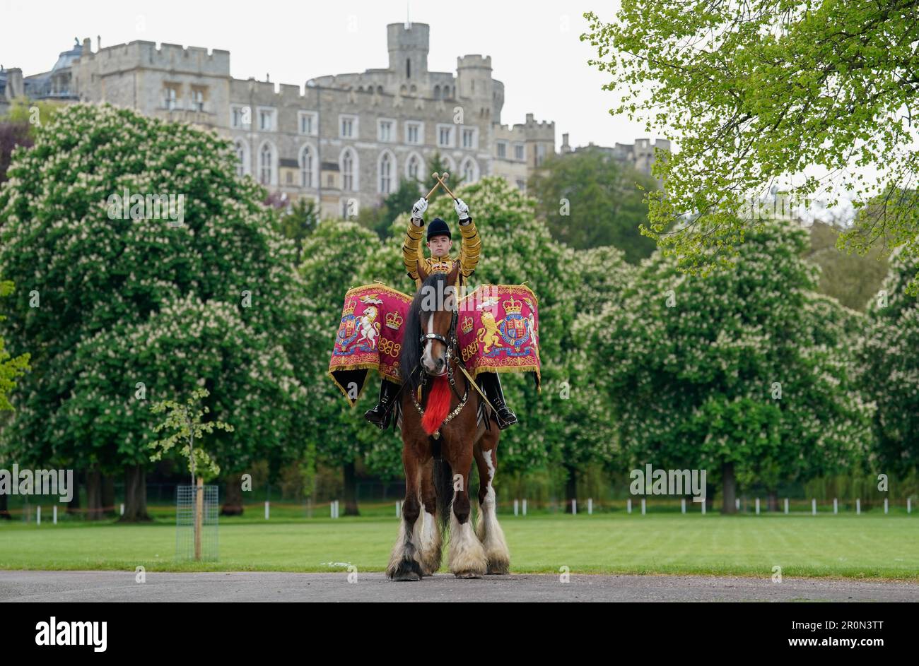 Lance Corporal Buswell from the Band of The Household Cavalry, riding ...