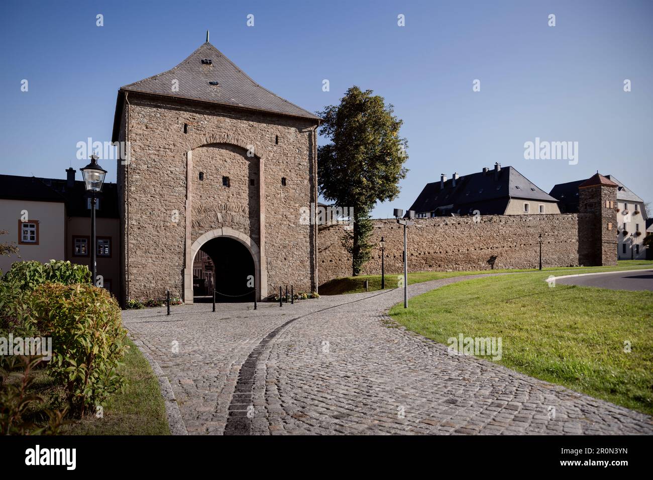 Zschopauer Tor (city gate), historic old town Marienberg, UNESCO World ...