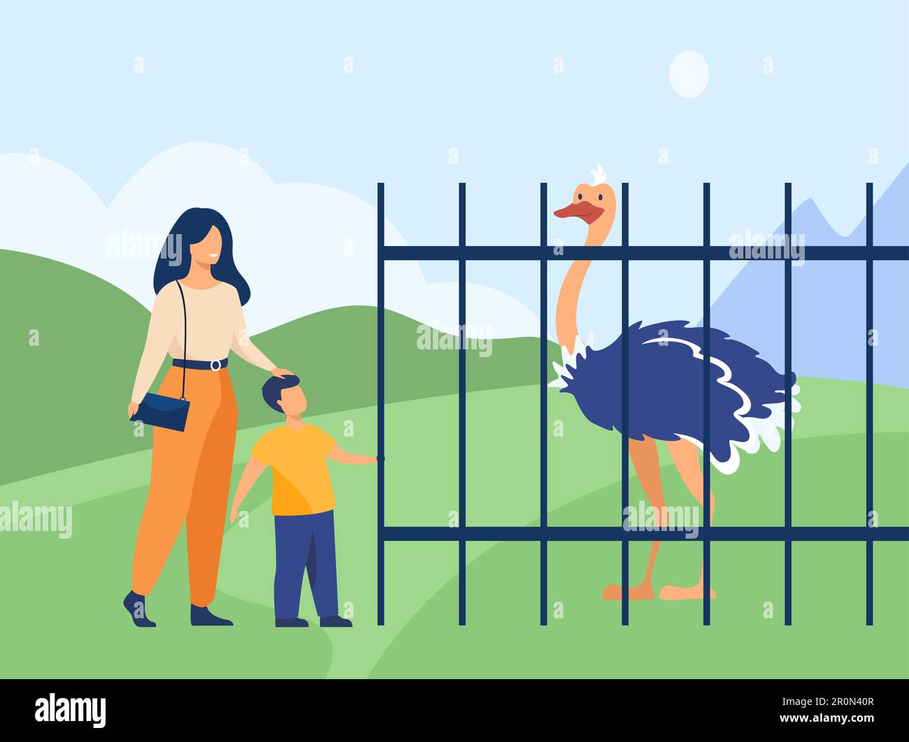 Cute kid with mother watching ostrich in zoo Stock Vector Image & Art ...