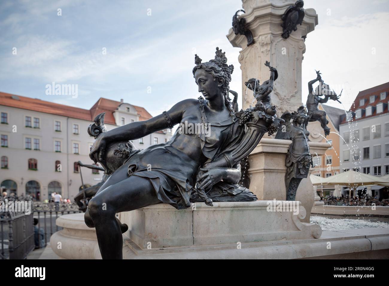Augustus Fountain at Rathaus Platz, UNESCO World Heritage Historic Water Management, Augsburg ...