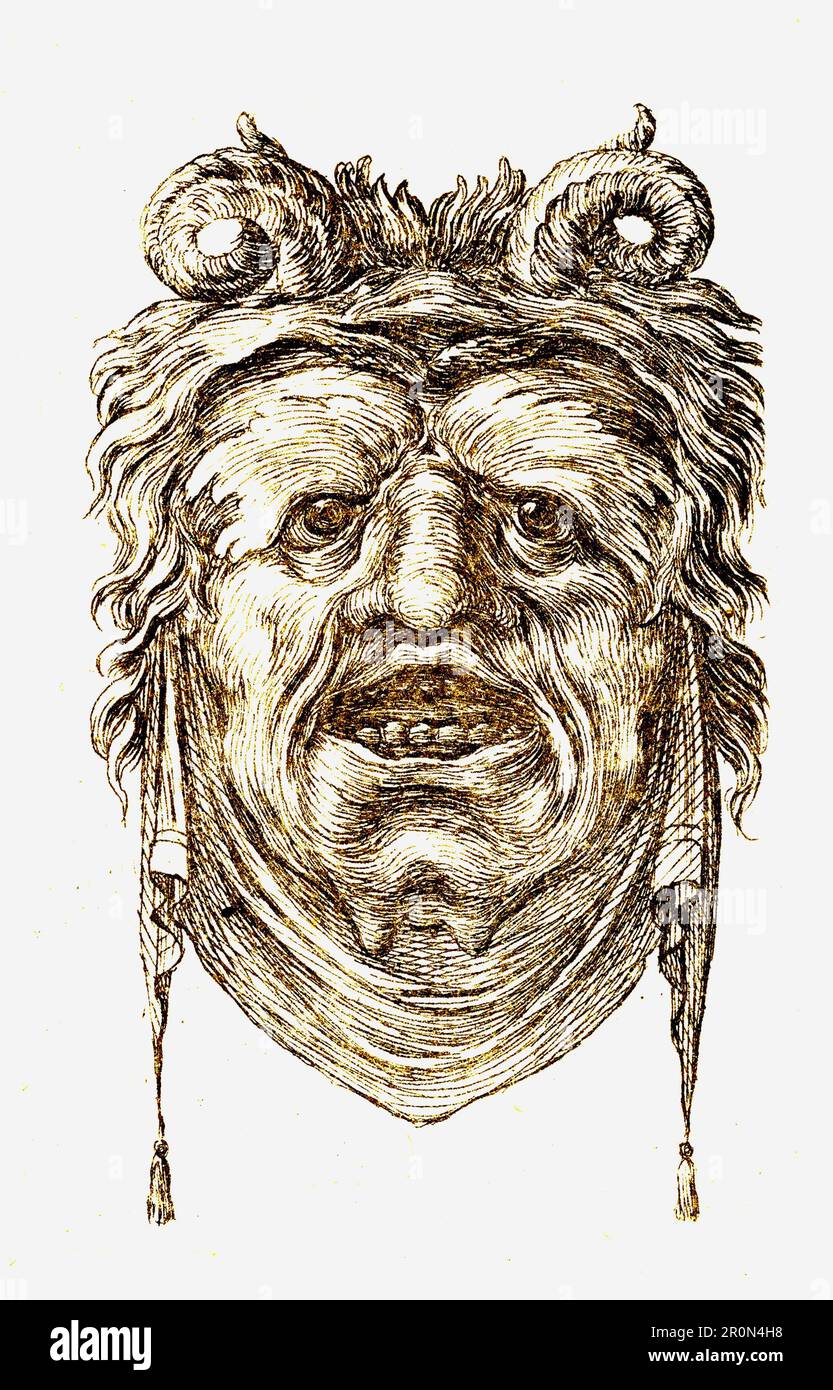 François Chauveau - Satyr Mask with Curled Horns, Leafy Eyebrows and a ...