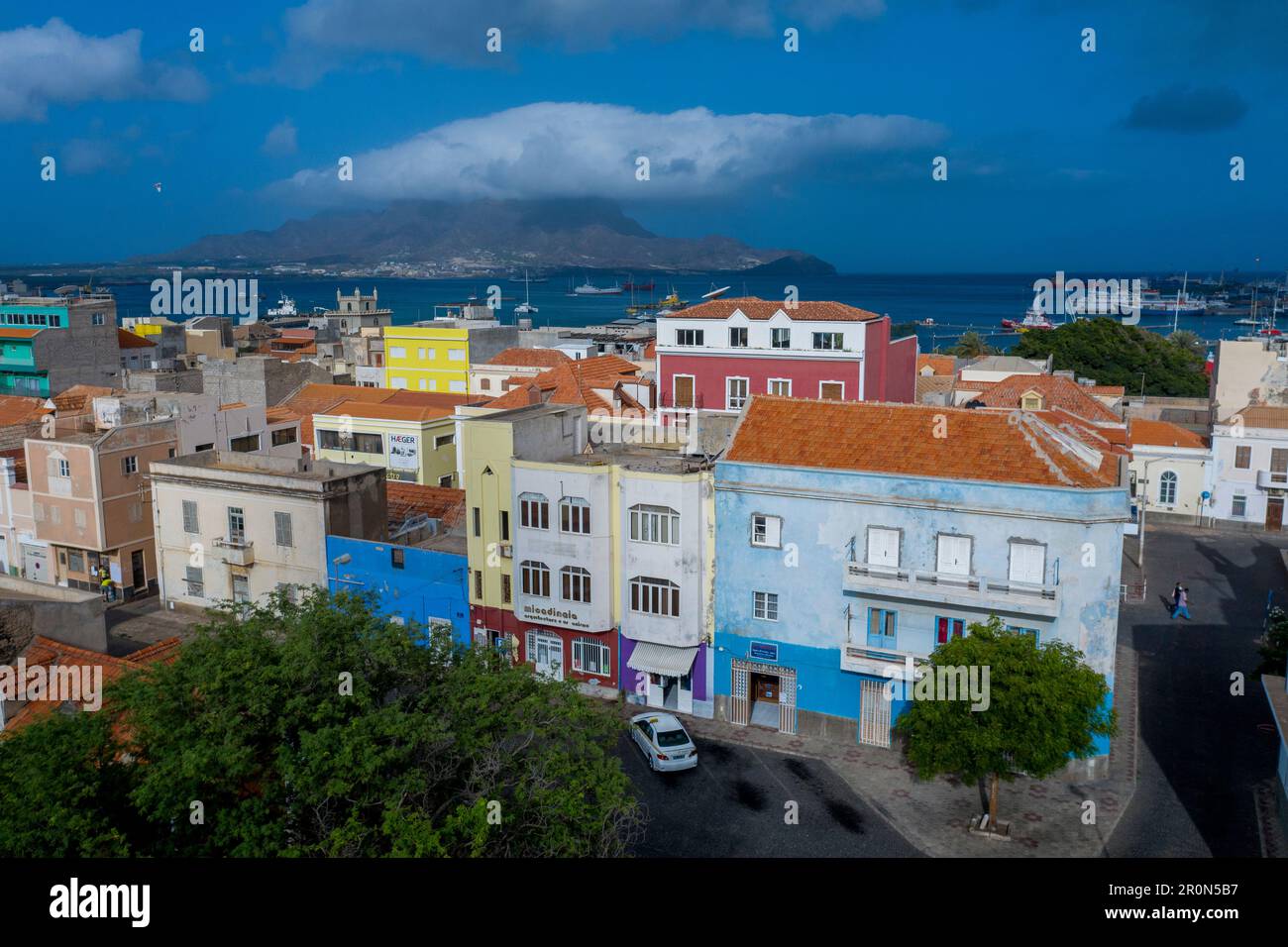 Cape Verde, Sao Vincente island, Mindelo, harbour view, Aireal Stock ...