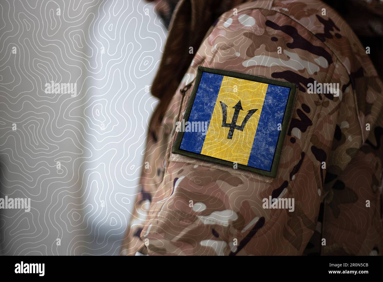 Barbados Soldier. Soldier with flag Barbados, Barbados flag on a ...