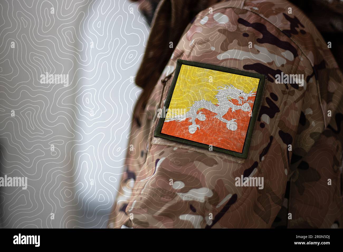 Bhutan Soldier. Soldier with flag Bhutan, Bhutan flag on a military ...