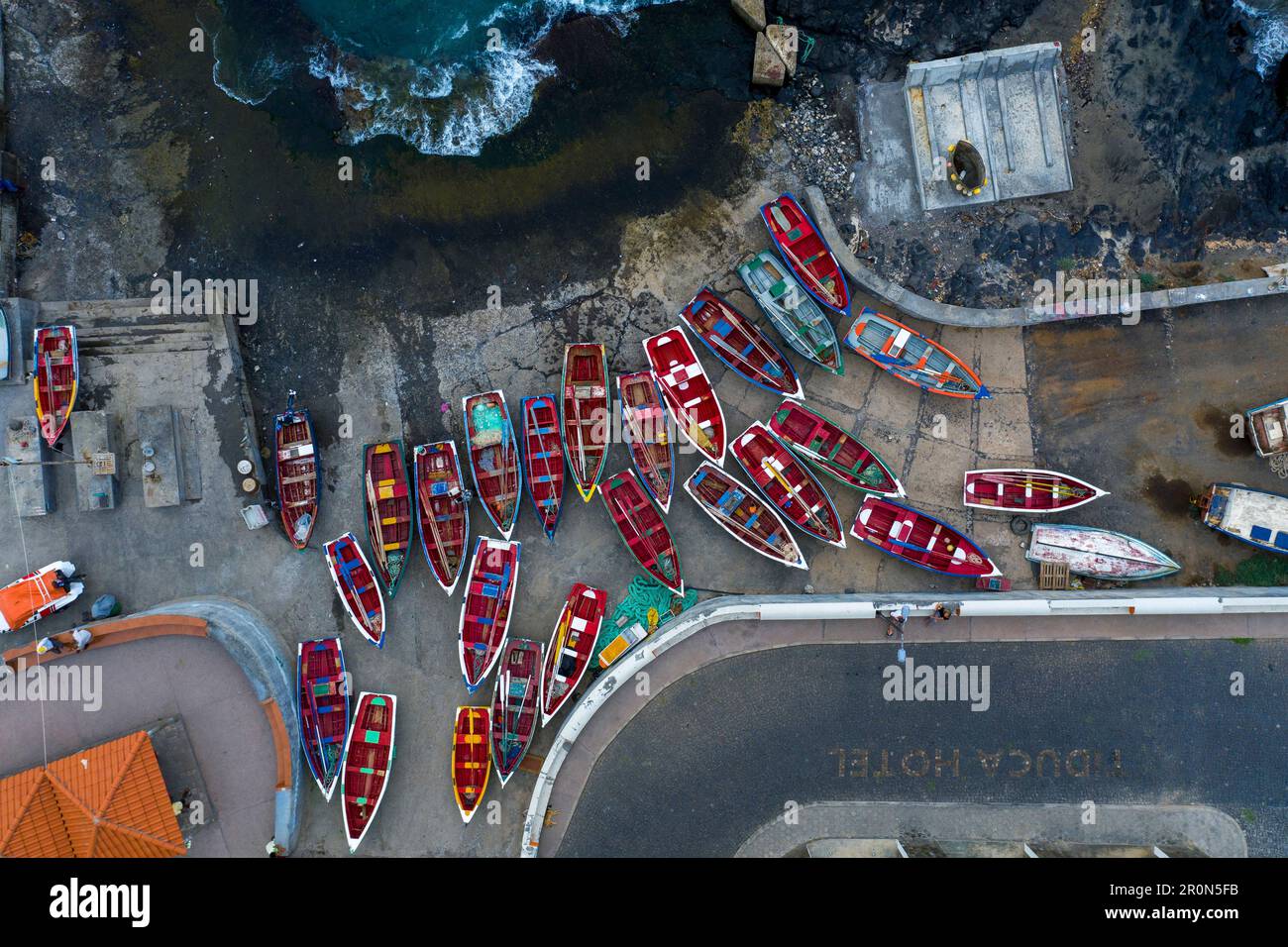 Cape Verde, San Antao Island, aireal shot, harbour Ponta do Sol Stock ...