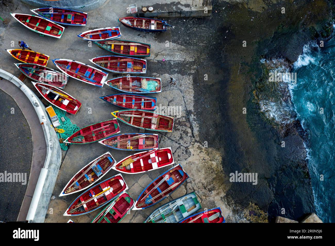Cape Verde, San Antao Island, aireal shot, harbour Ponta do Sol Stock ...