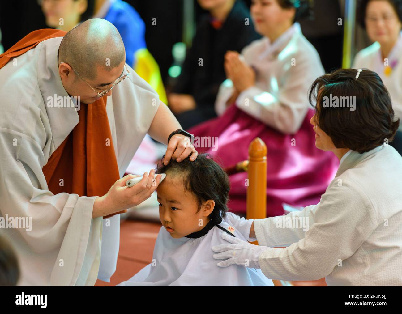 Seoul, South Korea. 09th May, 2023. A South Korean child monk has his ...