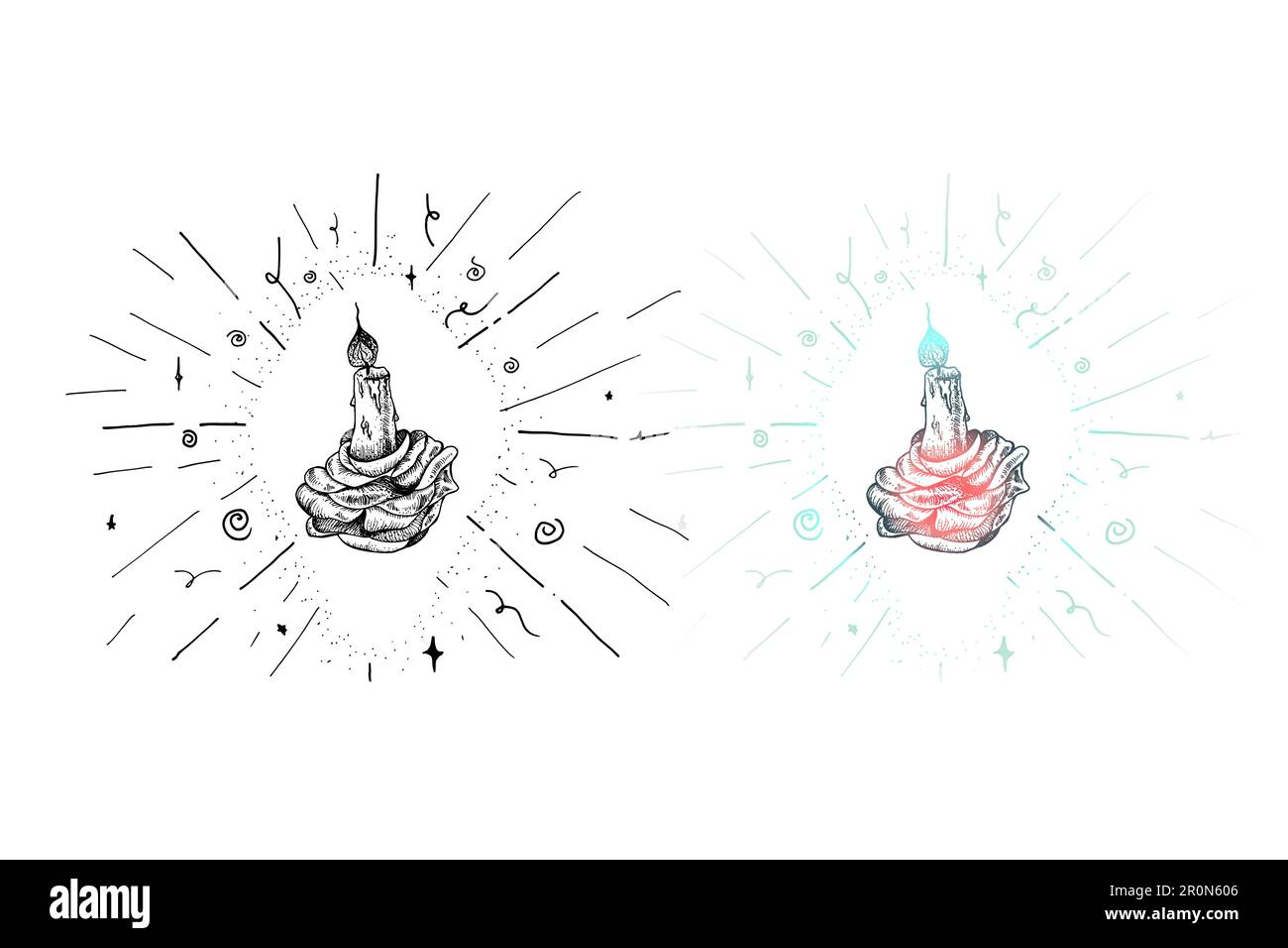 Vintage Hand Drawn Burning Candle in Rose. Romantic Tattoo Design ...