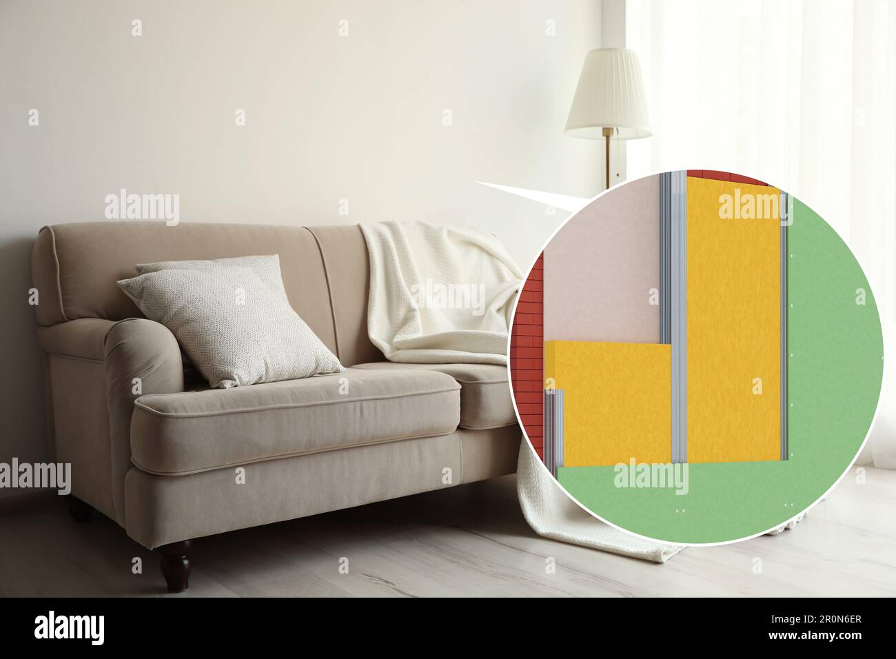 Layered scheme of wall insulation and stylish room interior Stock Photo ...