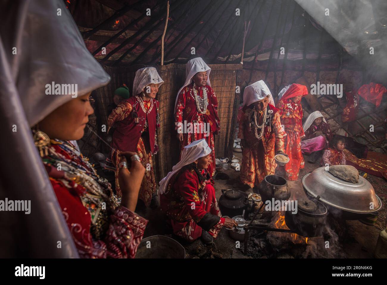 Kyrgyz women are cooking in yurt, Afghanistan, Asia Stock Photo - Alamy