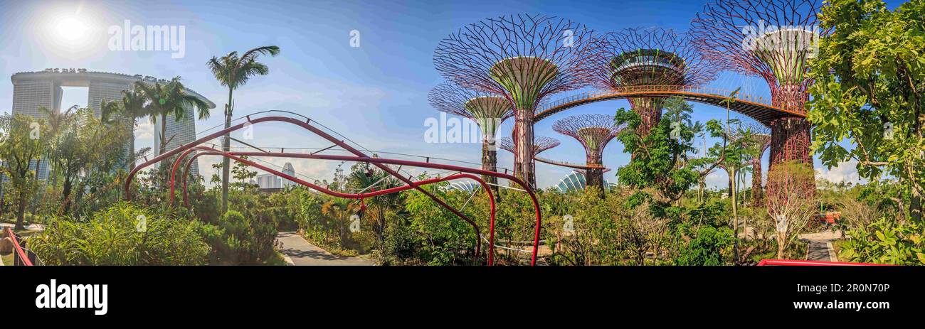 Panoramic view over Park Gardens by the Bay in Singapore during daytime ...