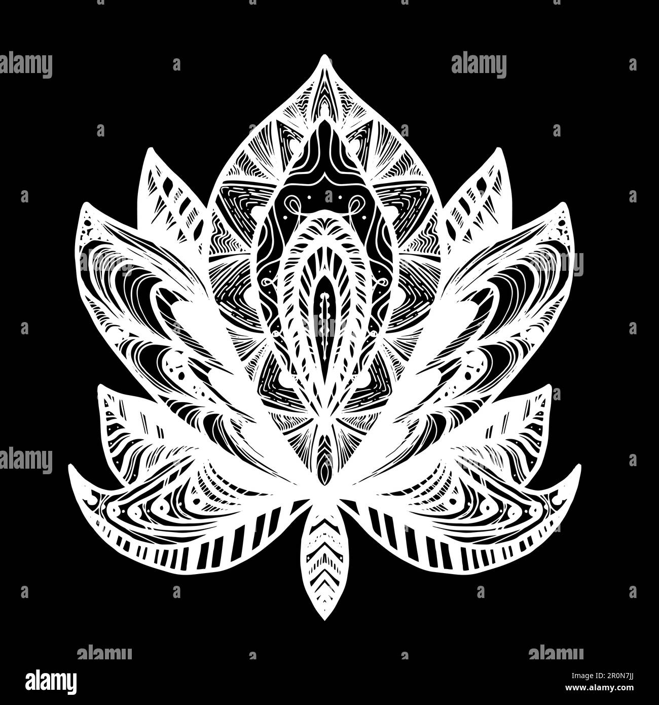 Flower Lotus. Magic symbol for print, tattoo, coloring book,fabric, t ...