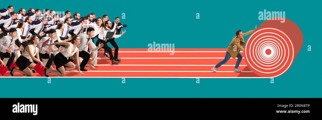 Well-coordinated teamwork. Group of motivated employees standing on ...