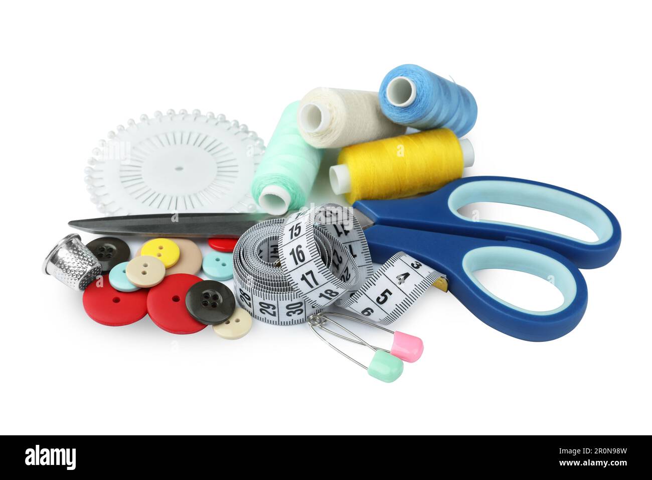 Set of different sewing accessories on white background Stock Photo - Alamy
