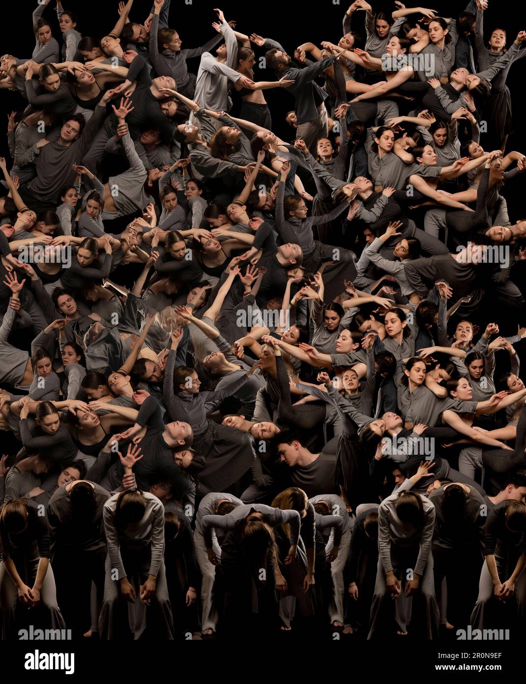 Different young people, men and women standing together in giant crowd ...