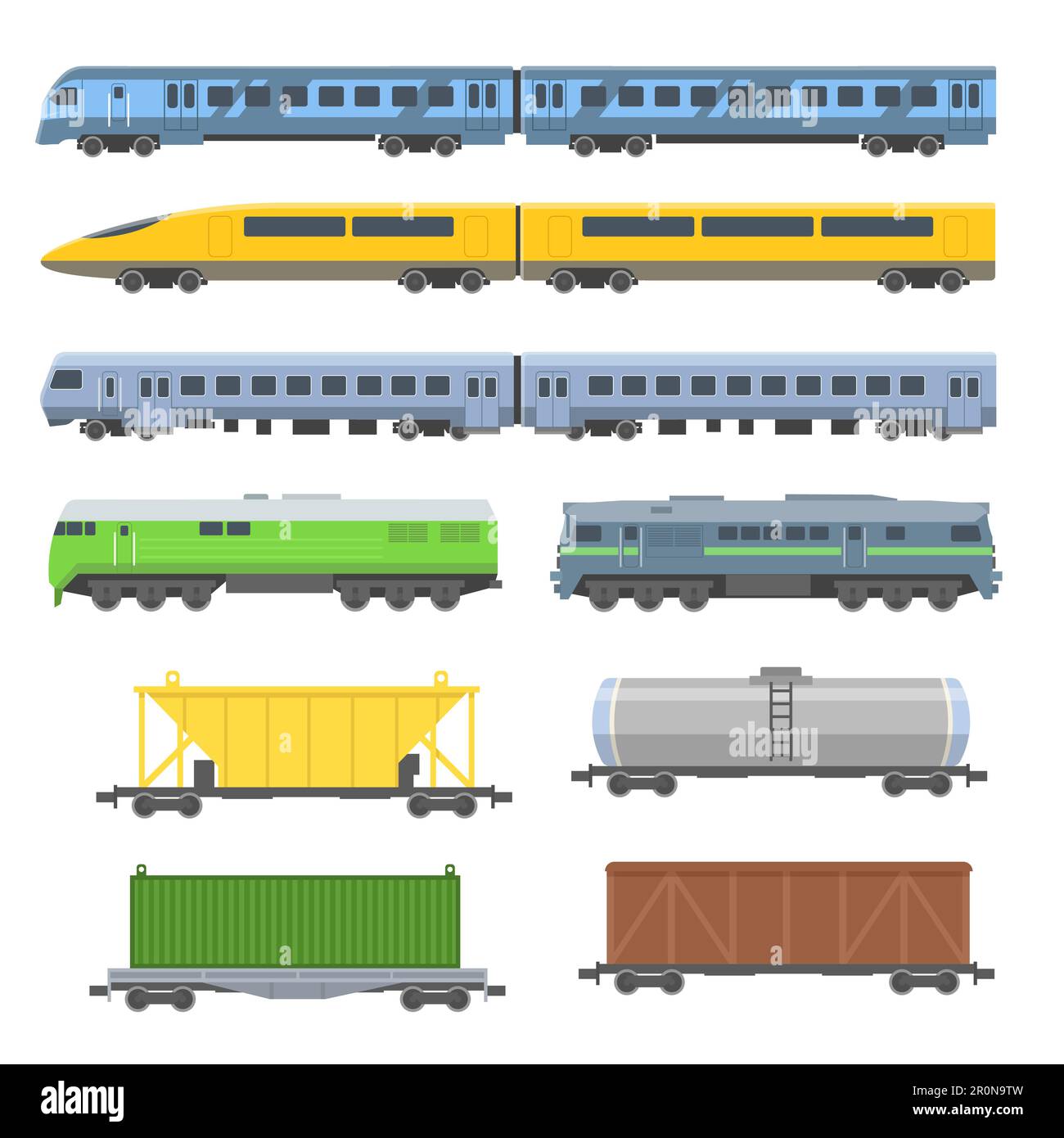 Various passenger and cargo trains flat set Stock Vector Image & Art ...