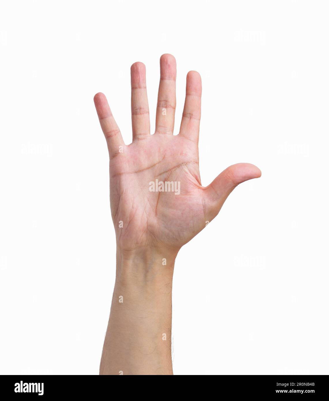 Close-up of man hand showing five fingers with white background Stock ...