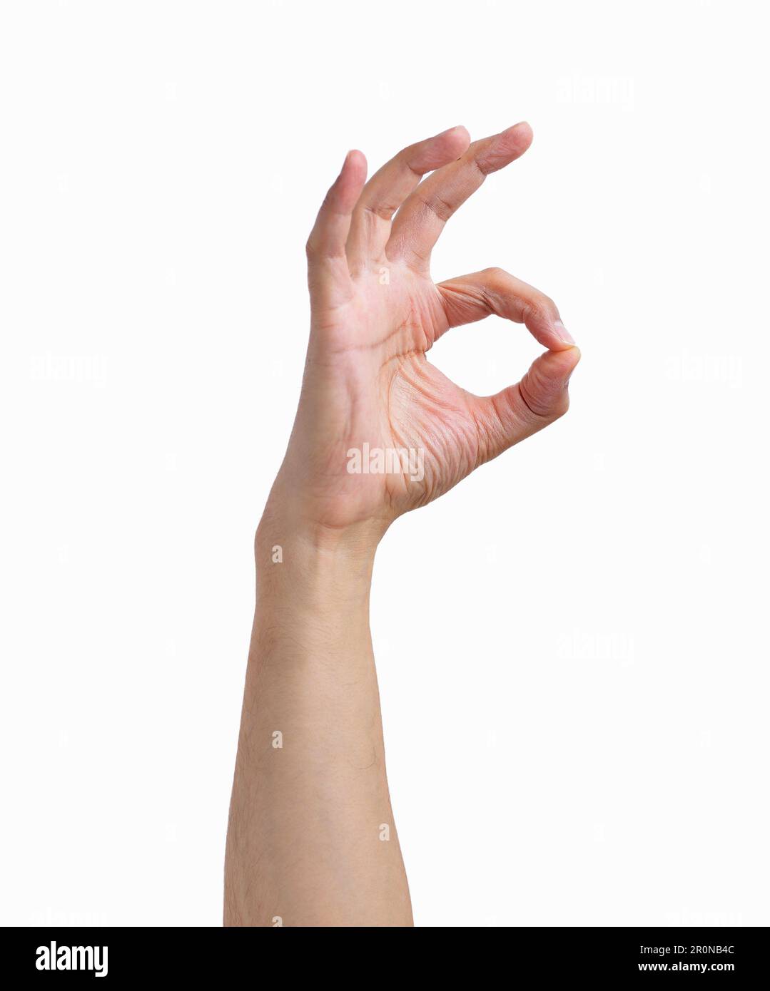 Man hand gesturing ok isolated on white Stock Photo - Alamy