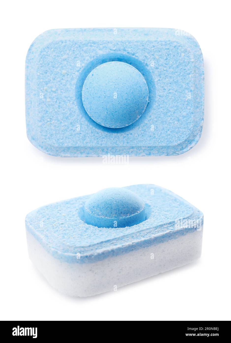 Blue water softener tablets on white background Stock Photo - Alamy