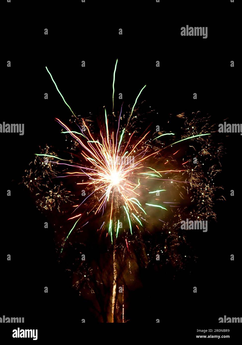 A bright firework explosion in the dark night sky Stock Photo - Alamy