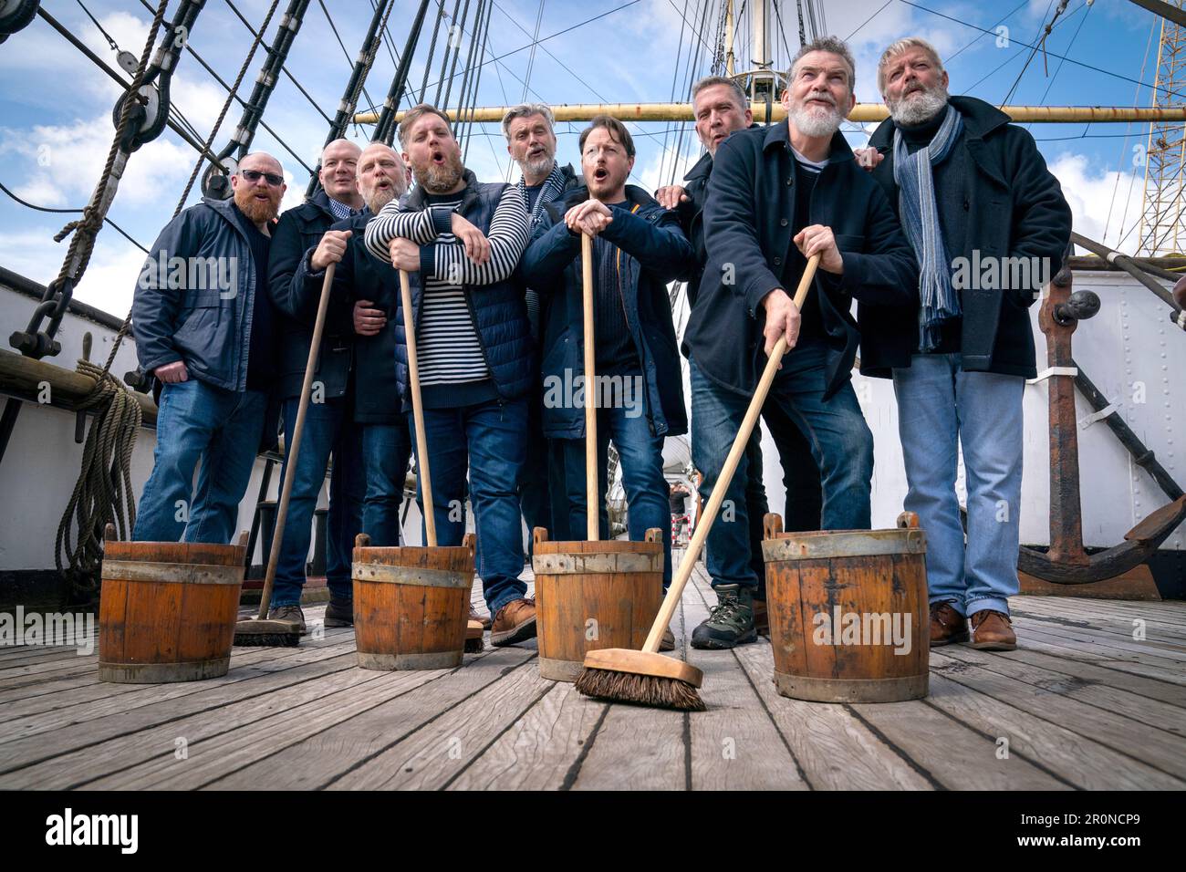 Cast members from Fisherman's Friends - The Musical during a photocall ...
