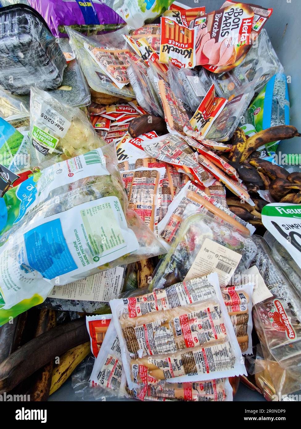 Expired foods in a garbage dumpster, Lyon, France Stock Photo - Alamy