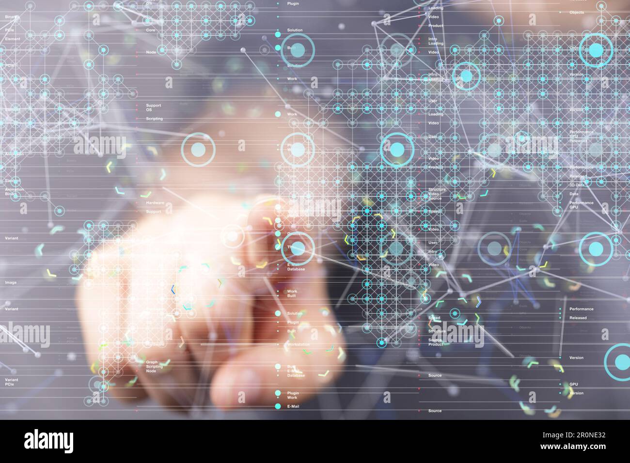 A businessman pointing to a graphic of digital data system Stock Photo ...