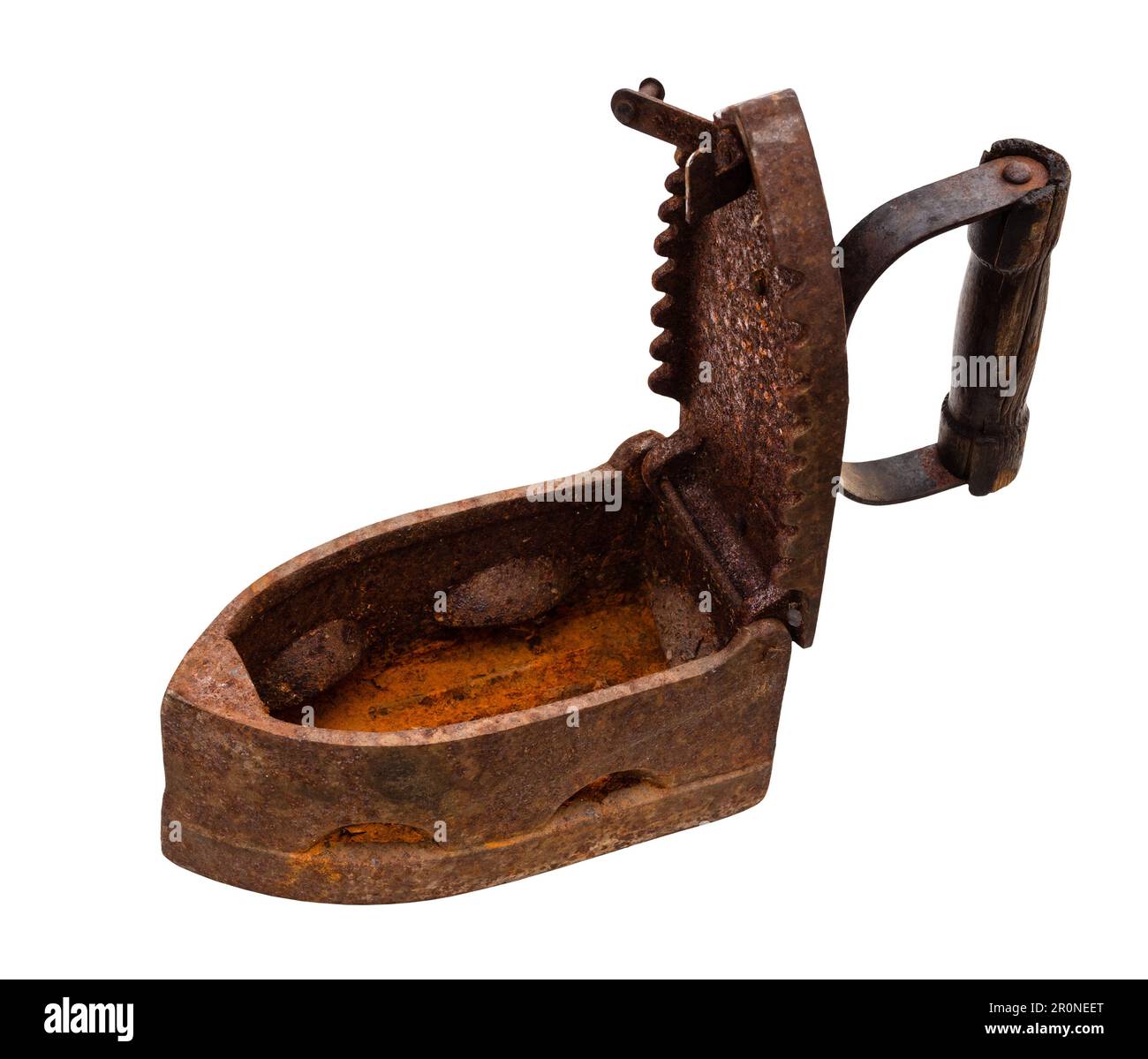 open vintage rusty box iron cutout on white background Stock Photo - Alamy