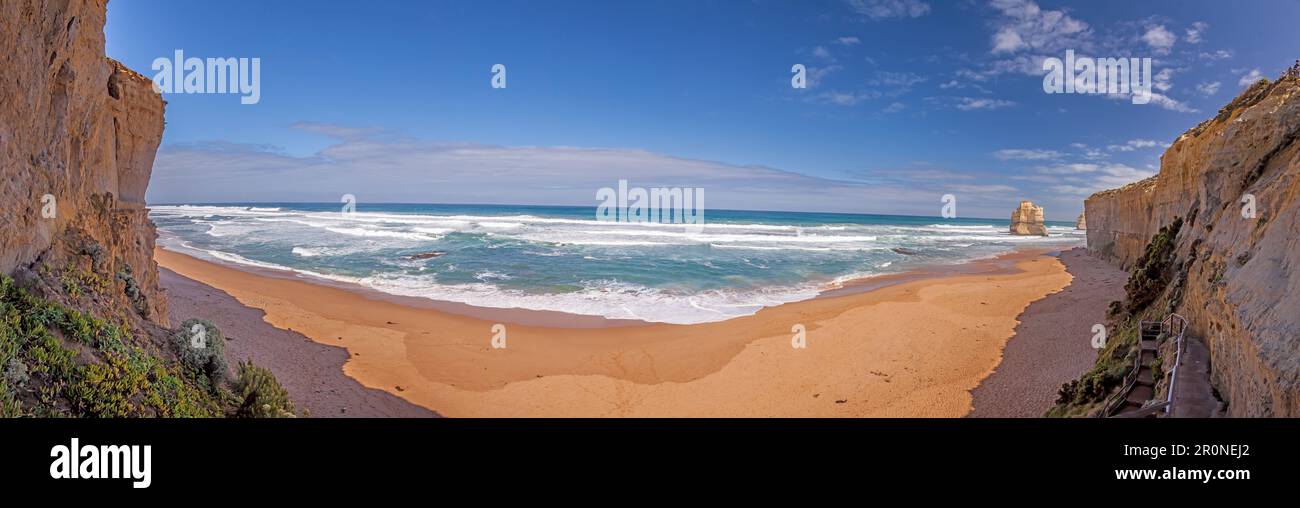 Panoramic view over them rugged cliffs along the Great Ocean Road in ...