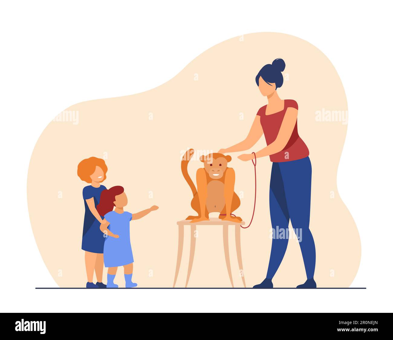 Happy children watching monkey on chair Stock Vector Image & Art - Alamy
