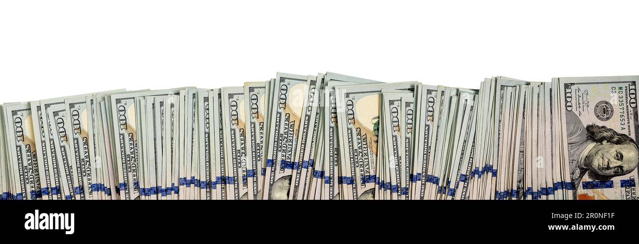 Paper money border. Dollar bills isolated on white background. Wide ...