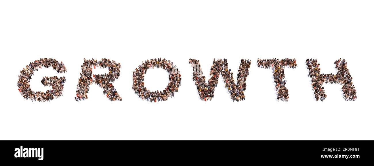 Concept or conceptual large community of people forming the word GROWTH ...