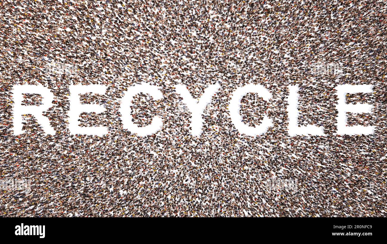 Concept conceptual large community of people forming the RECCYCLE word ... Concept conceptual large community of people forming the RECCYCLE word ...