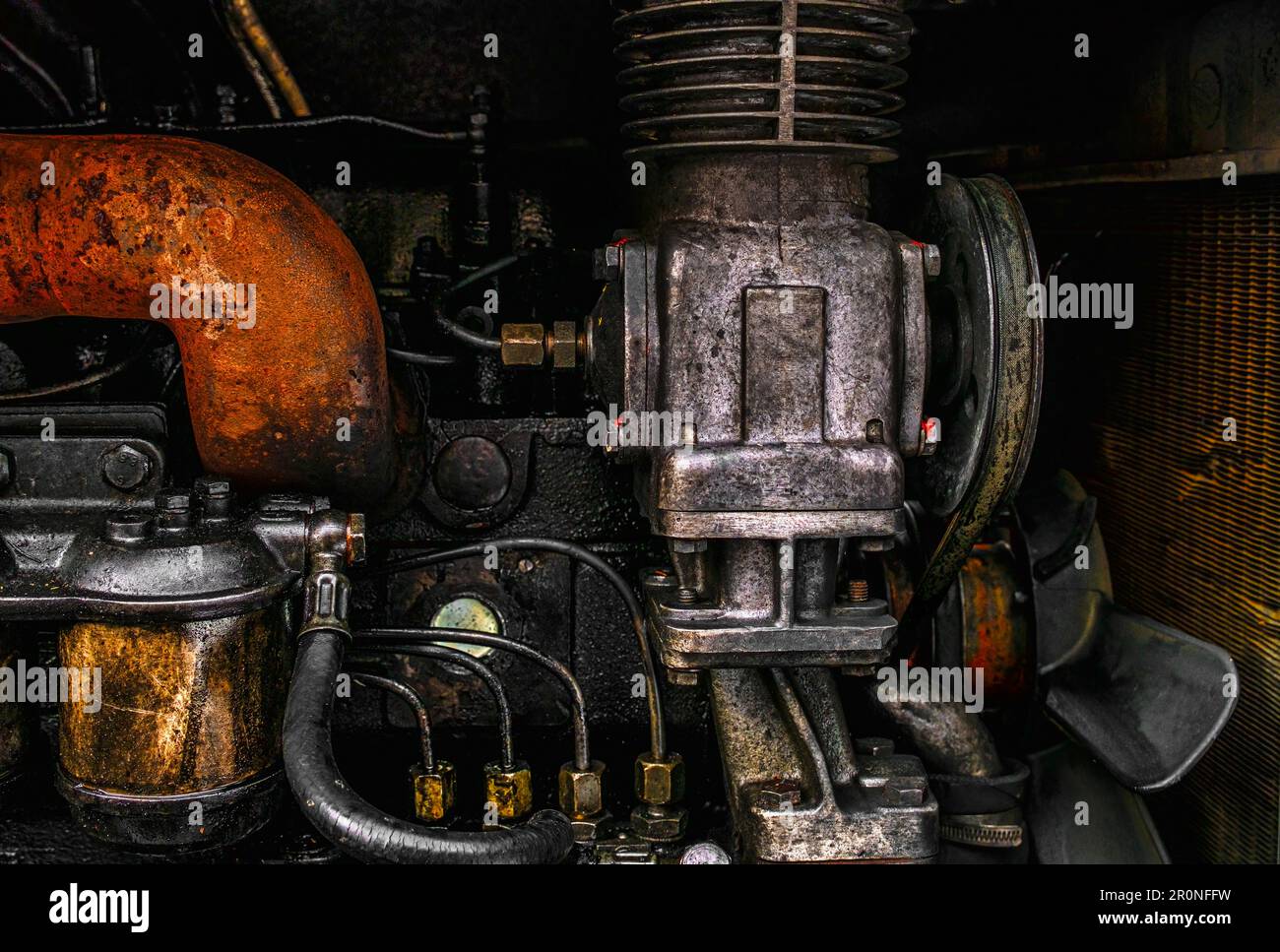 Detail of a dirty diesel engine Stock Photo - Alamy