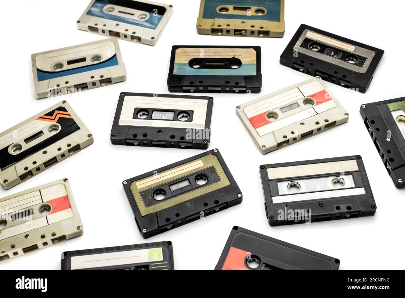 Old retro music tapes on white background Stock Photo - Alamy
