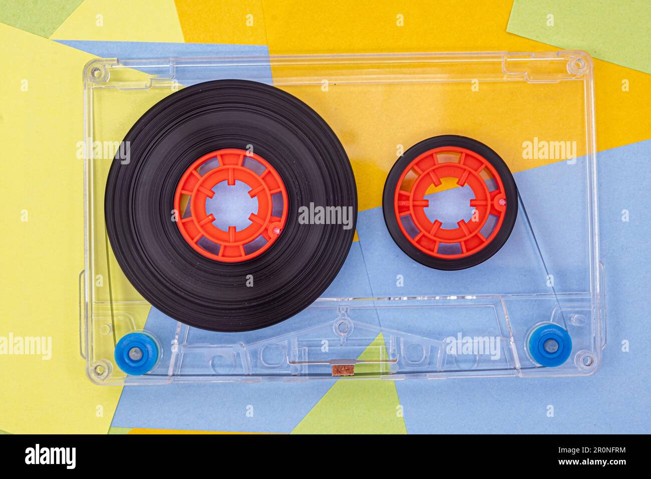 Top view of old vintage retro audio tape cassettes with a background of ...