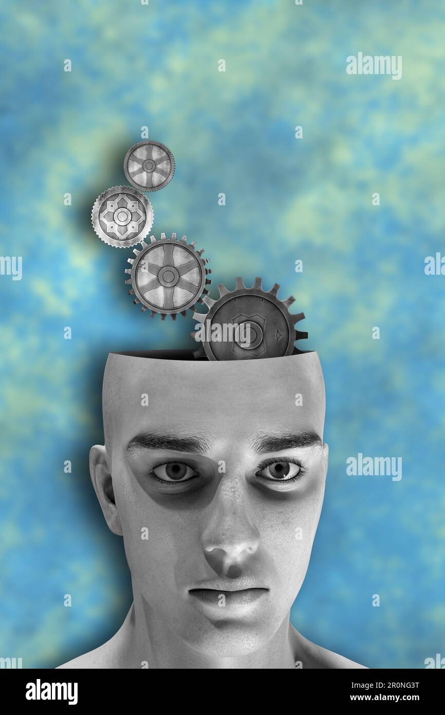 human with open head and gears coming out of it Stock Photo - Alamy human with open head and gears coming out of it Stock Photo - Alamy