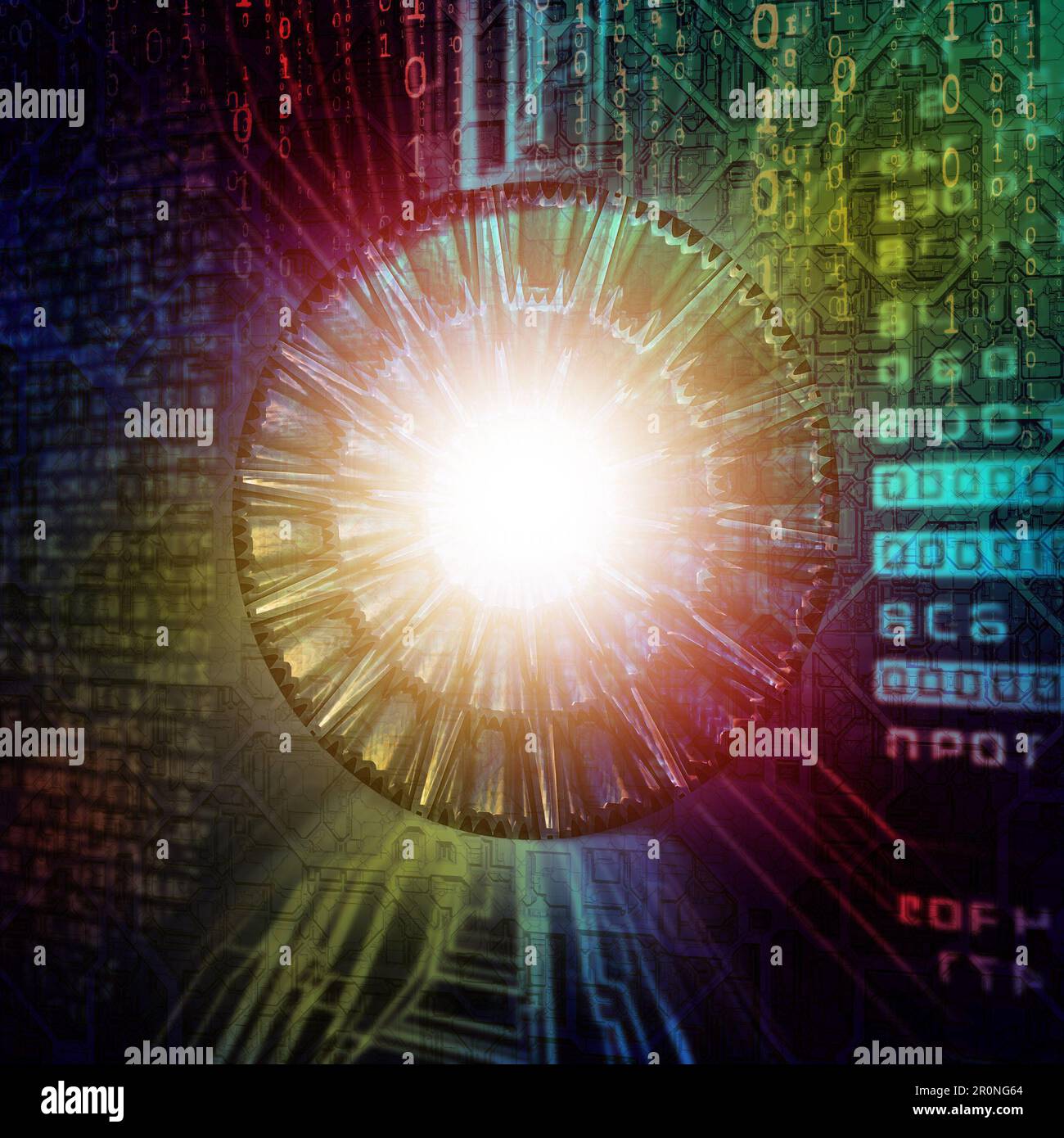 abstract science fiction background with a glowing round gate to other ...